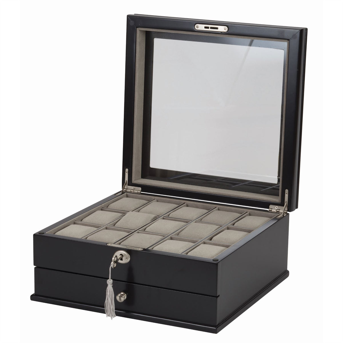 Mele & Co 15 Watch Box With Glass Viewing Lid & Lockable Wooden Watch ...