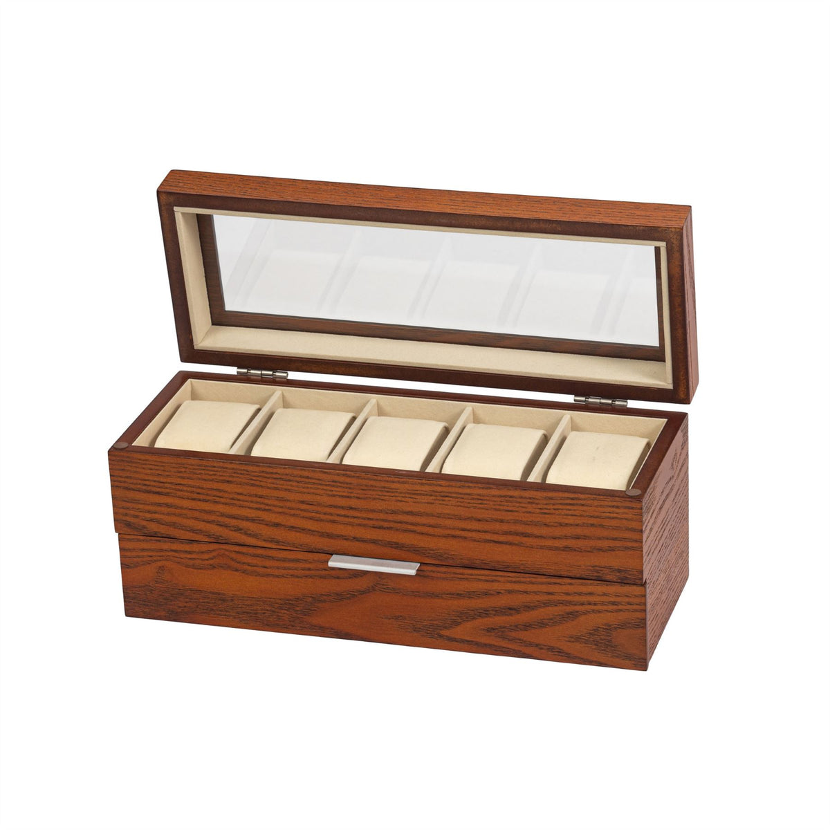 Mele & Co 5 Watch Box With Glass View Lid & Drawer Storage Watch Box ...