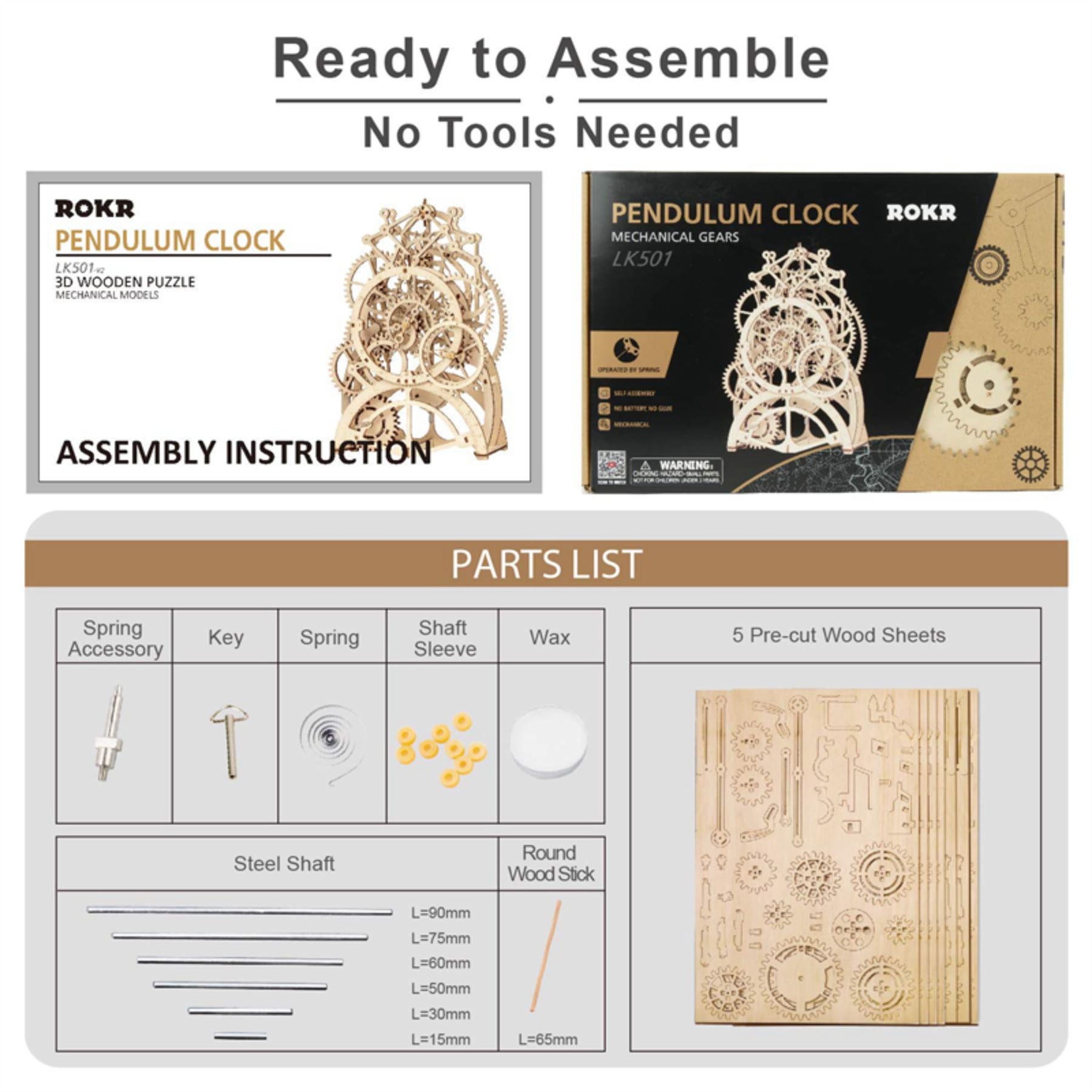 Robotime ROKR Pendulum Clock Building Kit — Aspen Of Hereford Ltd